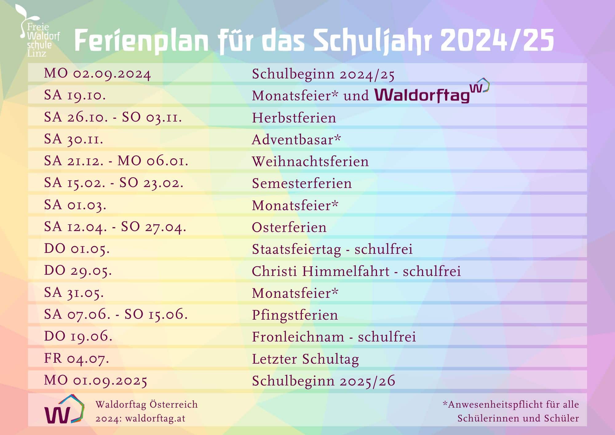 Ferienplan - Freie Waldorfschule Linz